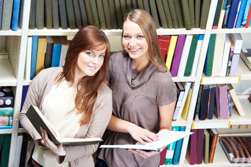 Young Student Girl Study with Books in Library Stock Photo - Image of ...
