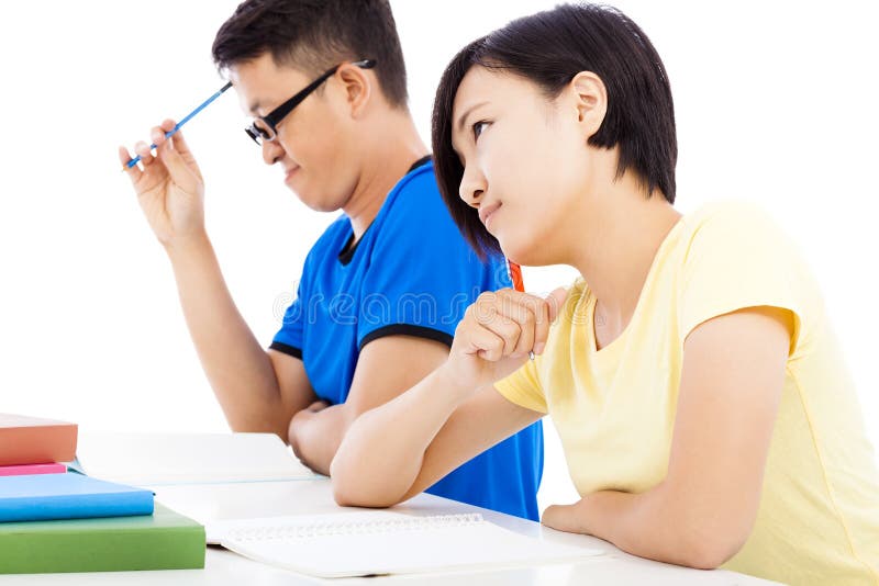 Young Student Girl Thinking In Class With Classmates Stock Image ...