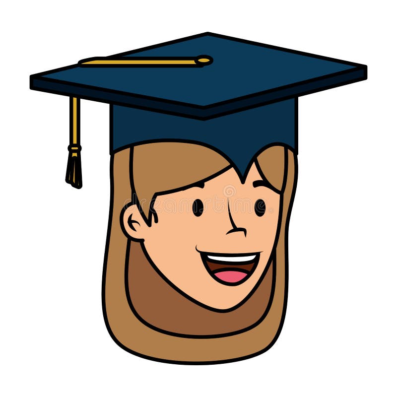 Young Student Graduated Girl Head Character Stock Vector - Illustration ...