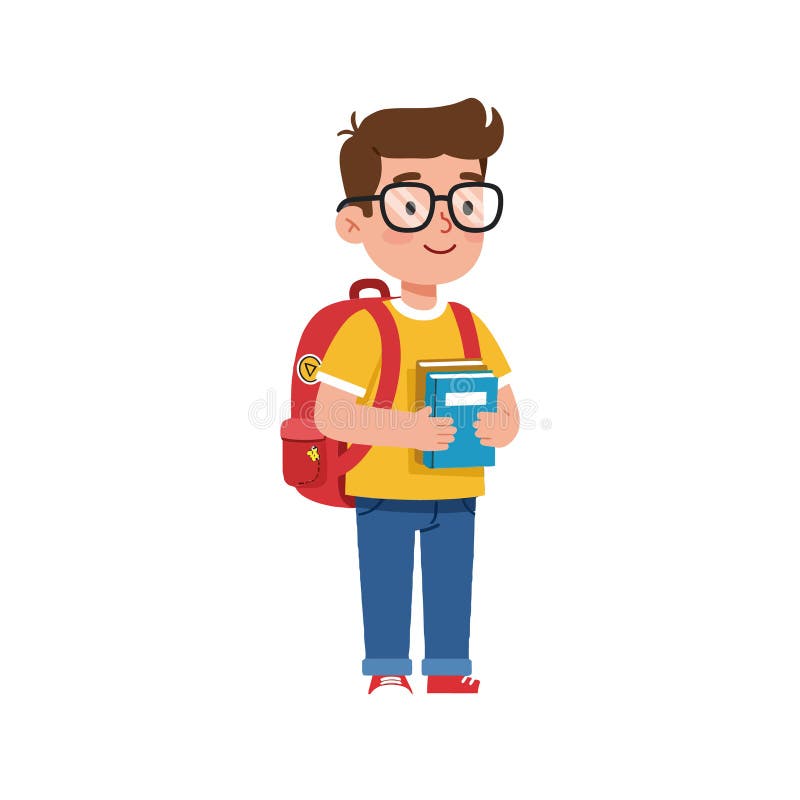 Young Student Holding Books with Backpack in Flat Vector Art Stock ...