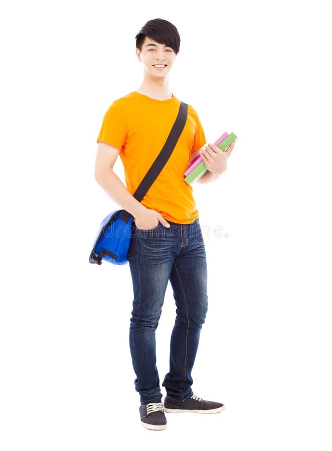 Student with Knapsack Holding the Books Stock Image - Image of satchel ...