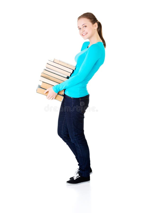 Young Student Holding Heavy Books Stock Image - Image of knowledge ...