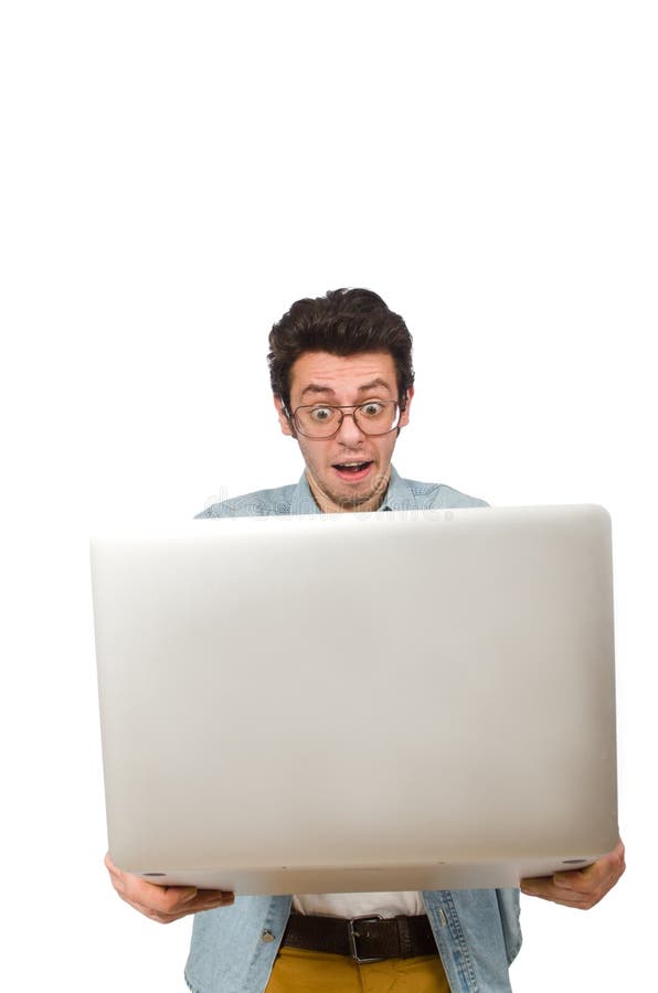 The Young Student with Laptop Isolated on White Stock Image - Image of ...