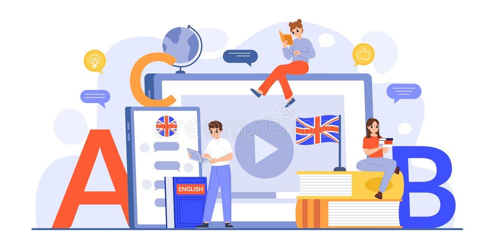 Young Student Learning English Online. Virtual Lessons, Translator App ...