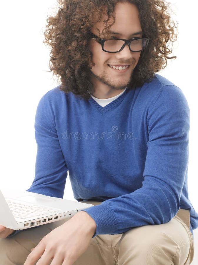 Young Student Learning on Laptop at Home Stock Image - Image of rimmed ...
