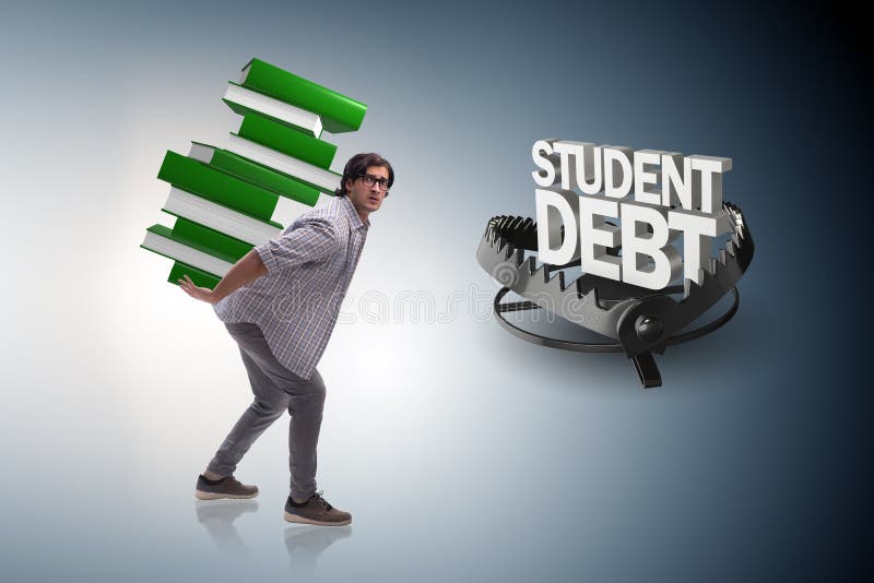 The Young Student in Loan and Debt Concept Stock Illustration ...