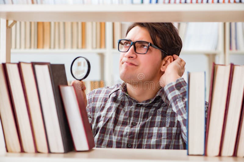 The Young Student Looking for Books in College Library Stock Image ...