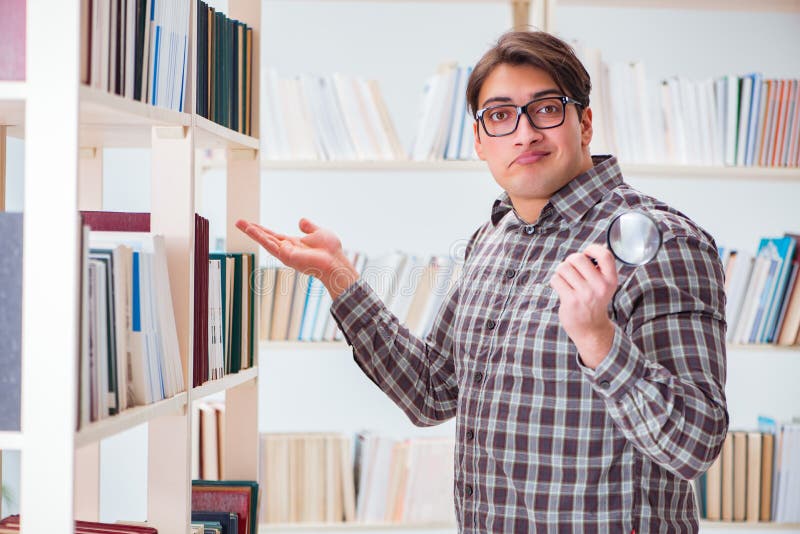 The Young Student Looking for Books in College Library Stock Image ...