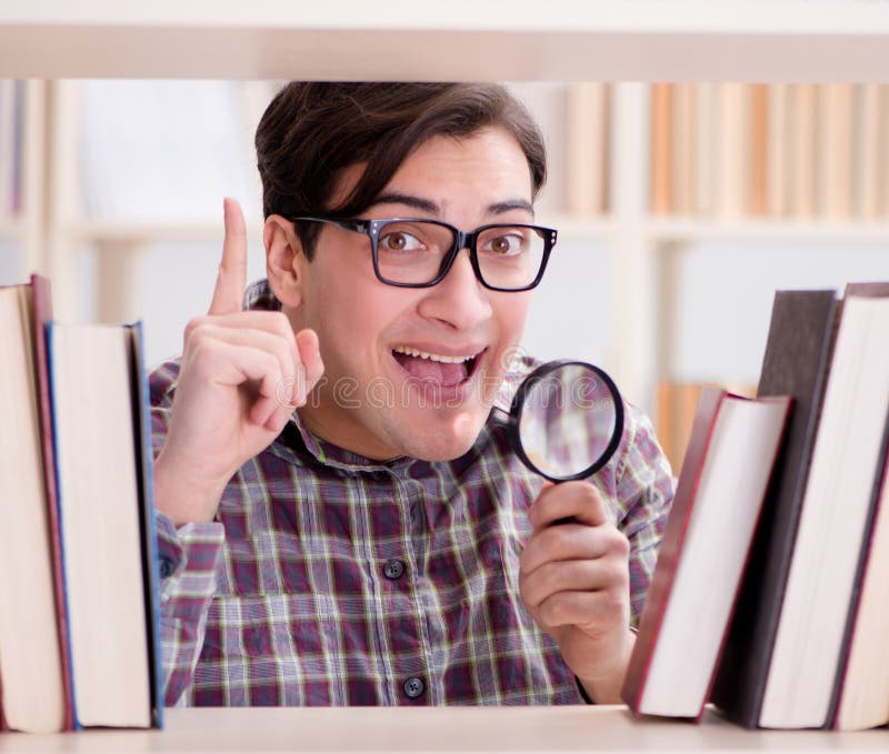 Young Student Looking for Books in College Library Stock Image - Image ...