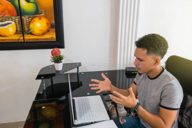 Young Student Making a Video Call at Home Stock Image - Image of ...