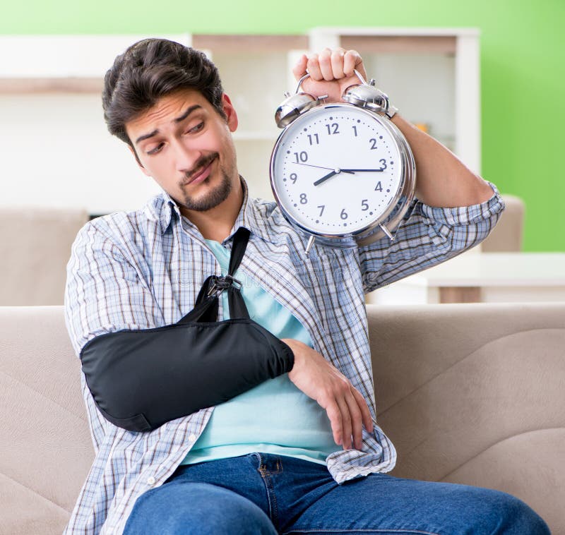 Young Student Man with Hand Injury in Time Management Concept Stock ...