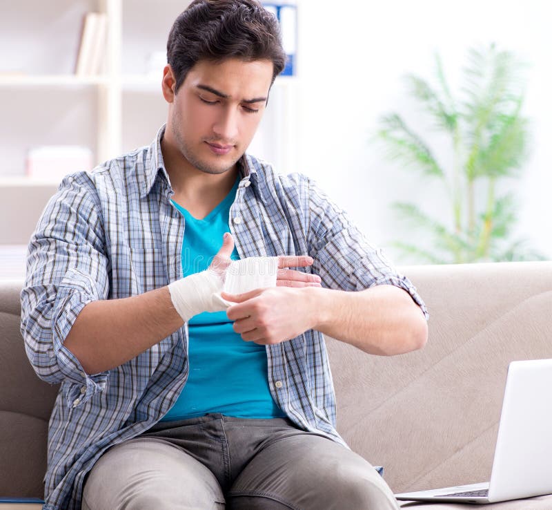 Young Student Man with Injury at Home Stock Photo - Image of home ...