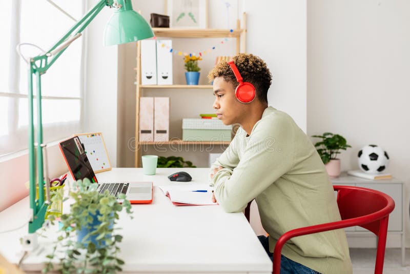 Young Student Man Working on Laptop in Her Studio Room Stock Image ...