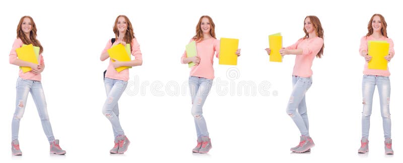 The Young Student with Notebooks Isolated on White Stock Image - Image ...