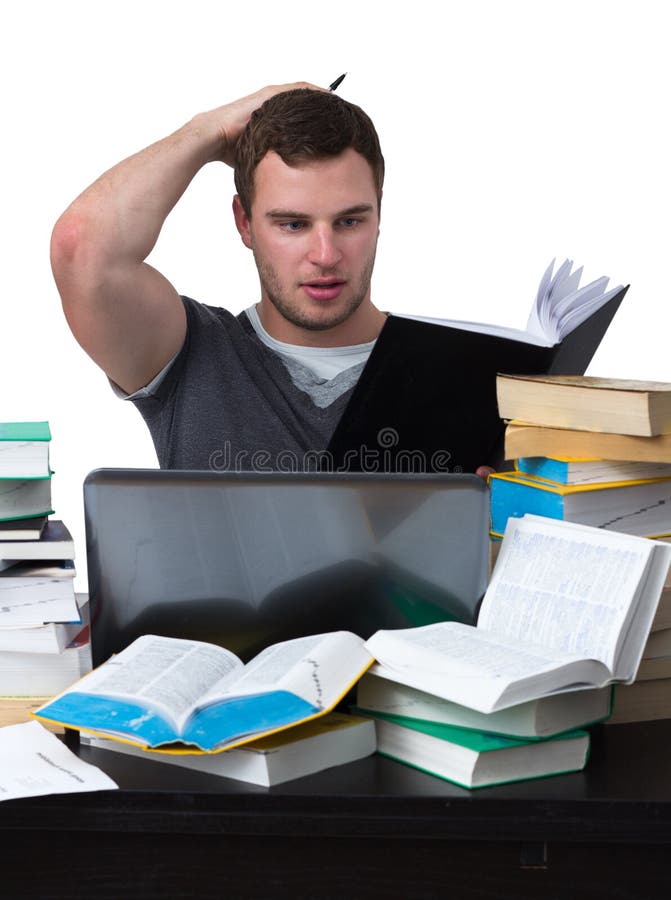 Young Student Overwhelmed with Studying Stock Photo - Image of ...