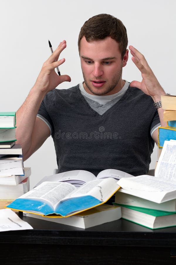 Young Student Overwhelmed with Studying Stock Image - Image of ...