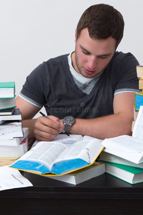 Young Student Overwhelmed with Studying Stock Image - Image of portrait ...