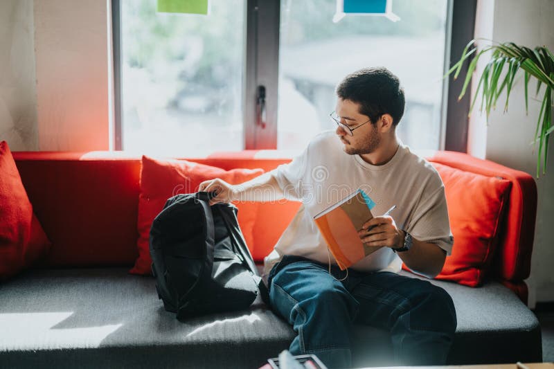 Young Student Packing Backpack and Preparing for School Day Stock Photo ...