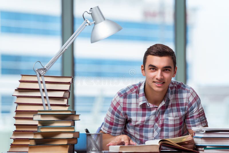 The Young Student Preparing for College Exams Stock Photo - Image of ...