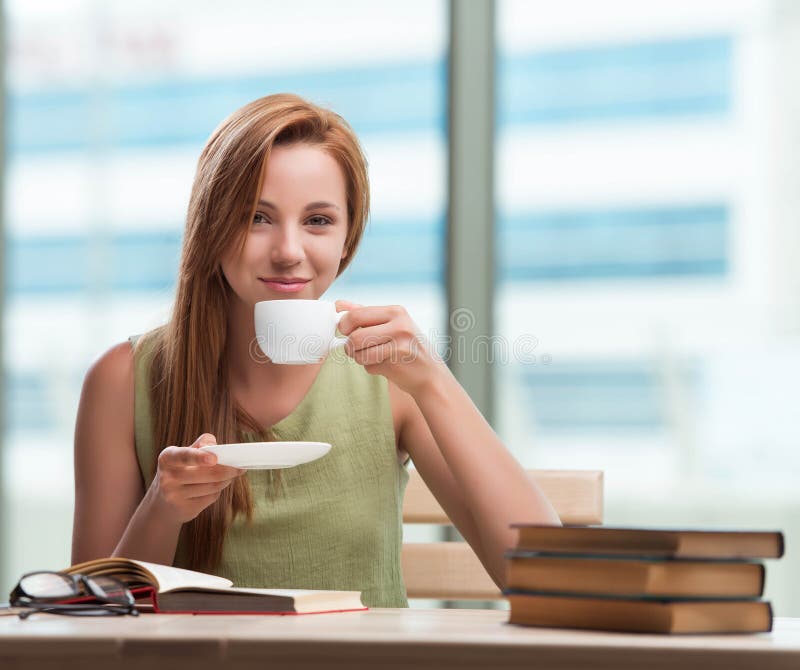 The Young Student Preparing for Exams Drinking Tea Stock Photo - Image ...