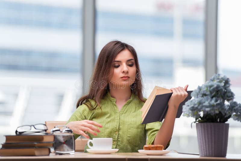 The Young Student Preparing for Exams Drinking Tea Stock Photo - Image ...