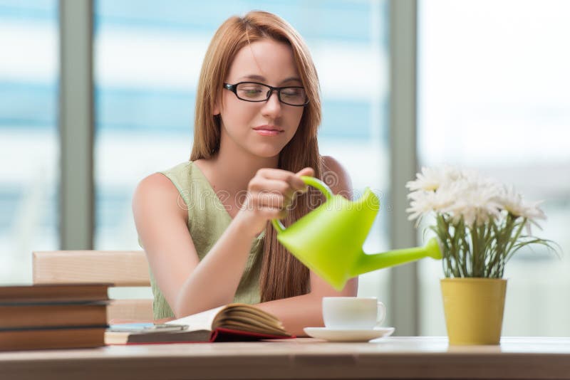 The Young Student Preparing for Exams Drinking Tea Stock Photo - Image ...