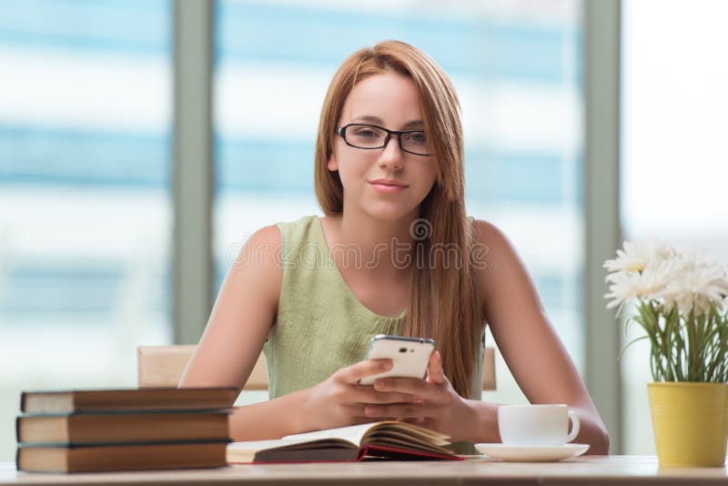 The Young Student Preparing for Exams Drinking Tea Stock Image - Image ...