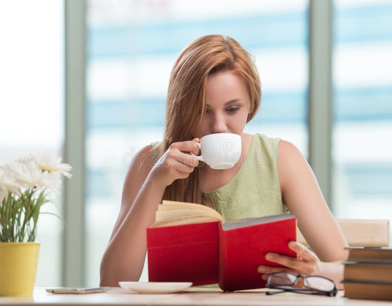 Young Student Preparing for Exams Drinking Tea Stock Photo - Image of ...