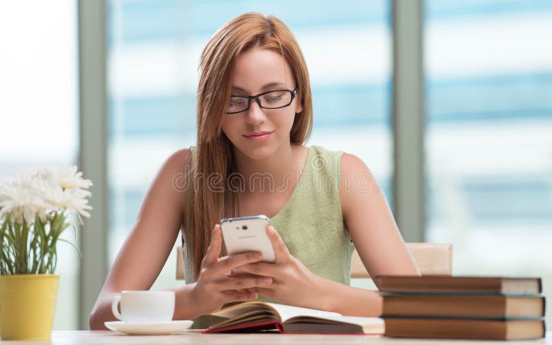 Young Student Preparing for Exams Drinking Tea Stock Photo - Image of ...