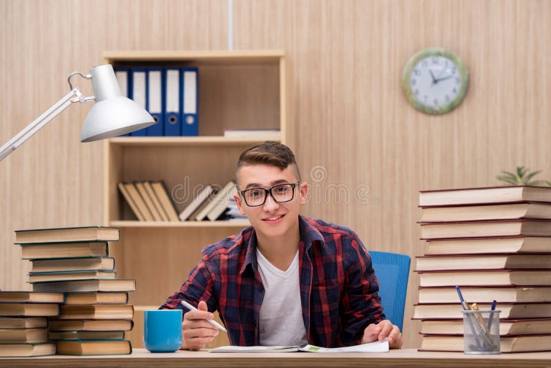 The Young Student Preparing for School Exams Stock Photo - Image of ...