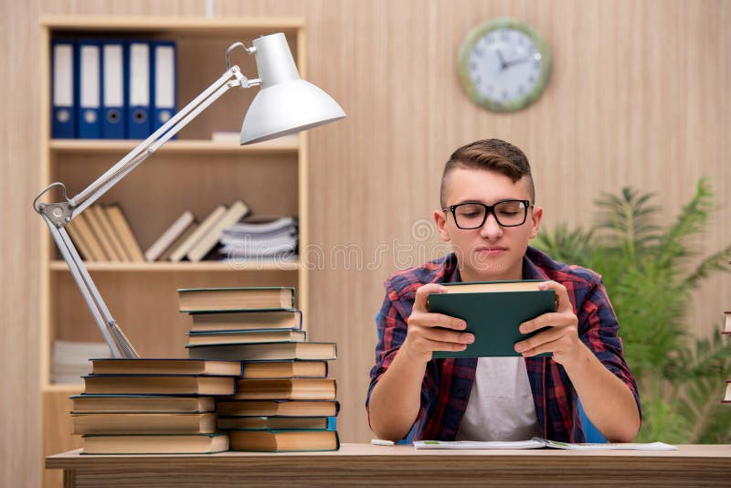 The Young Student Preparing for School Exams Stock Image - Image of ...