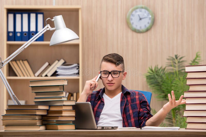 The Young Student Preparing for School Exams Stock Image - Image of ...