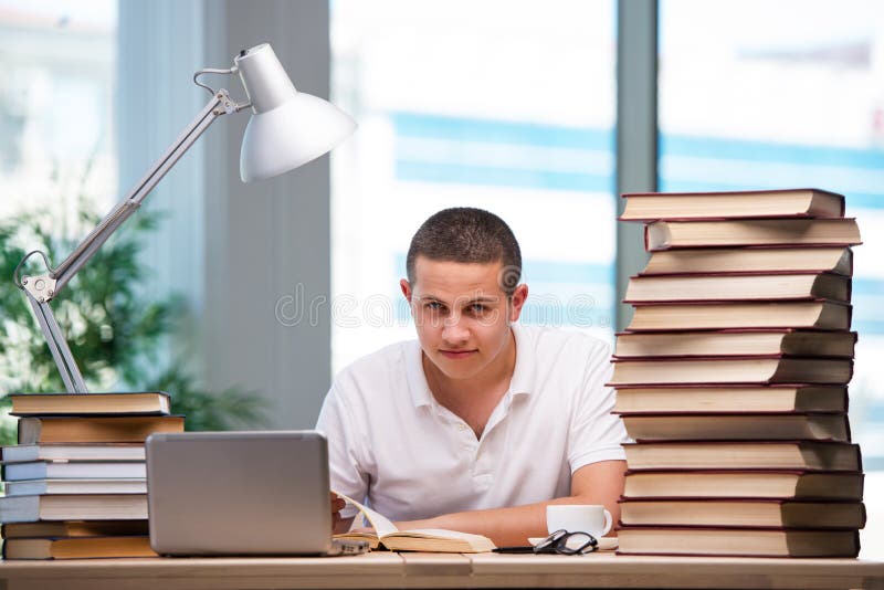 The Young Student Preparing for School Exams Stock Image - Image of ...