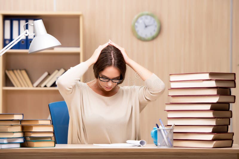 The Young Student Preparing for University Exams Stock Photo - Image of ...