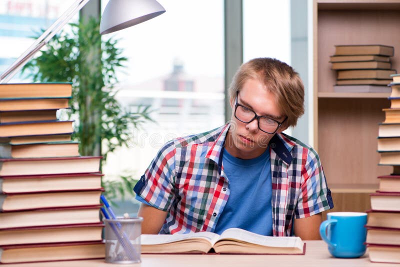 The Young Student Preparing for University Exams Stock Photo - Image of ...