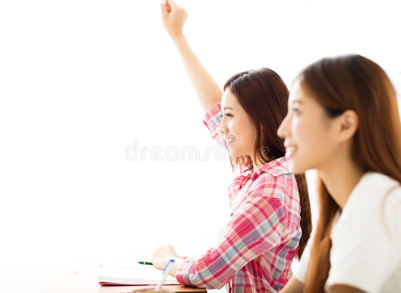 Young Student Raised Hands in Class Stock Photo - Image of learner ...