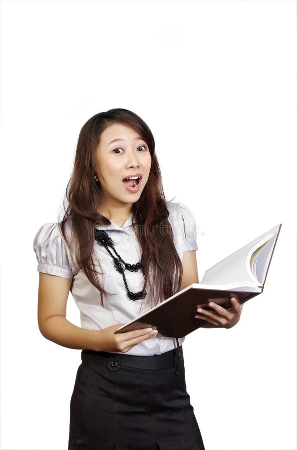 Young Student Reading Book and Surprise Stock Photo - Image of career ...