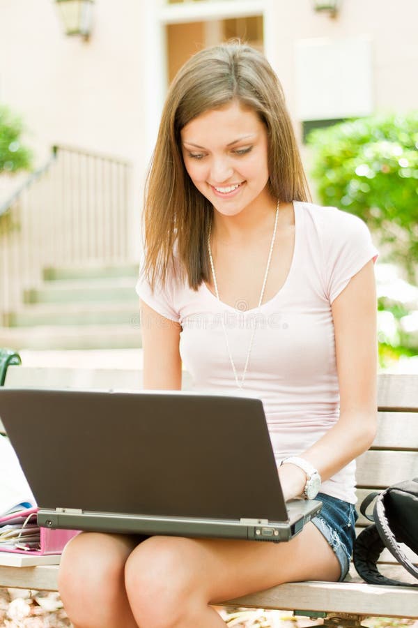 Student Learning with a Laptop in an University Campus Stock Photo ...