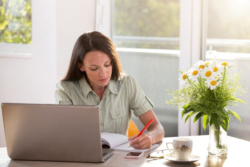 Young Woman Studying Taking Notes at Home Stock Photo - Image of pretty ...