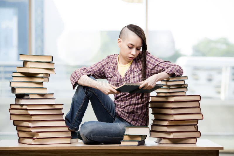 The Young Student with Stack of Books Stock Image - Image of smiling ...