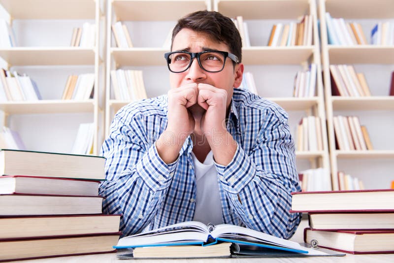 The Young Student Studying with Books Stock Photo - Image of college ...