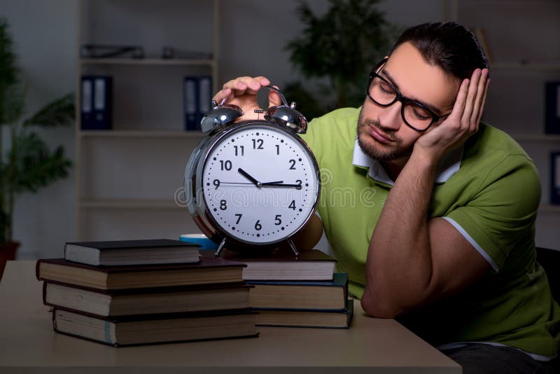Young Student Studying at Night at Home Stock Photo - Image of ...