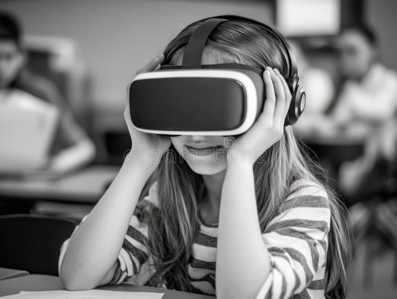 Student Using VR Headset in Classroom Stock Photo - Image of teaching ...