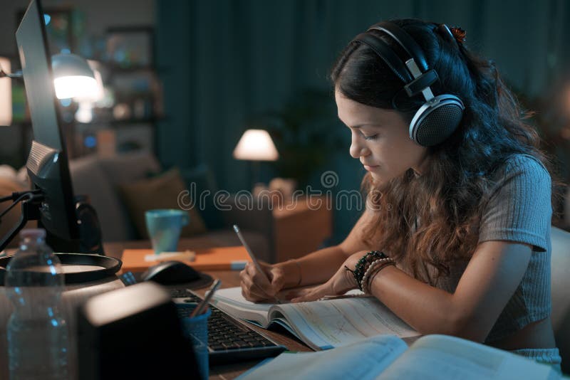Young Student Taking Online Classes Stock Photo - Image of books ...