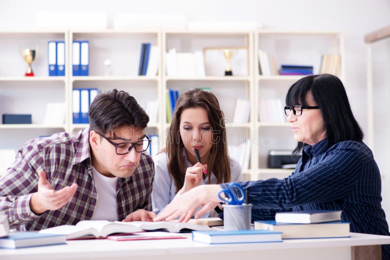 The Young Student and Teacher during Tutoring Lesson Stock Photo ...