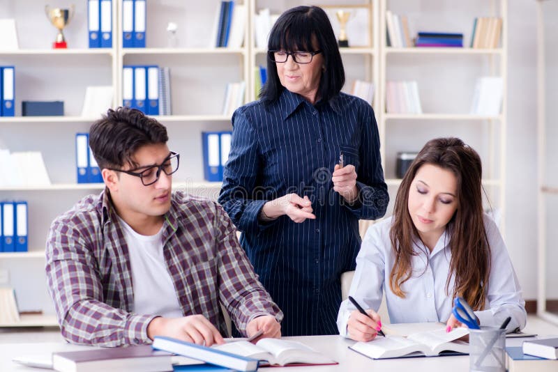 The Young Student and Teacher during Tutoring Lesson Stock Photo ...
