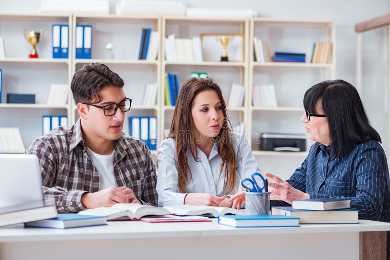 The Young Student and Teacher during Tutoring Lesson Stock Photo ...