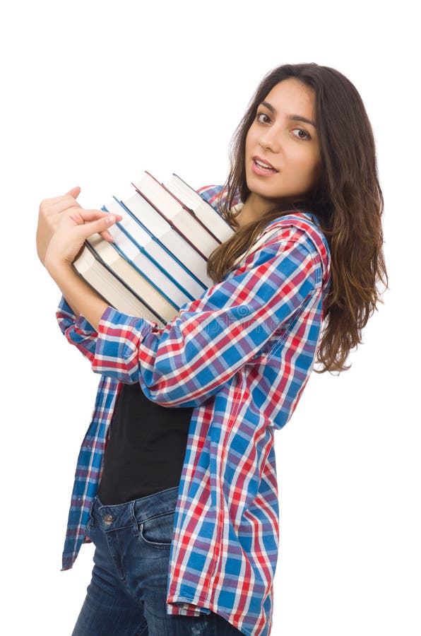The Young Student with Textbooks Isolated on White Stock Photo - Image ...