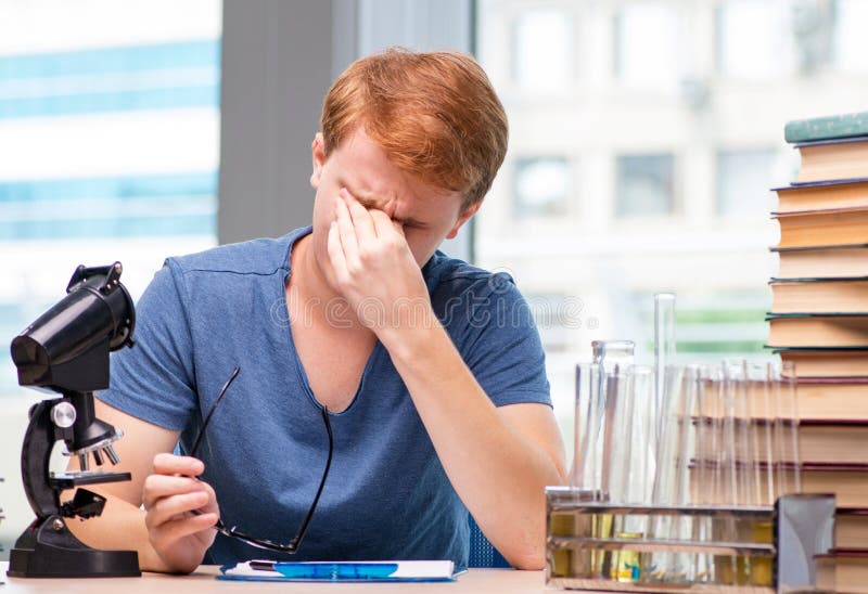 Young Student Tired and Exhausted Preparing for Chemistry Exam Stock ...