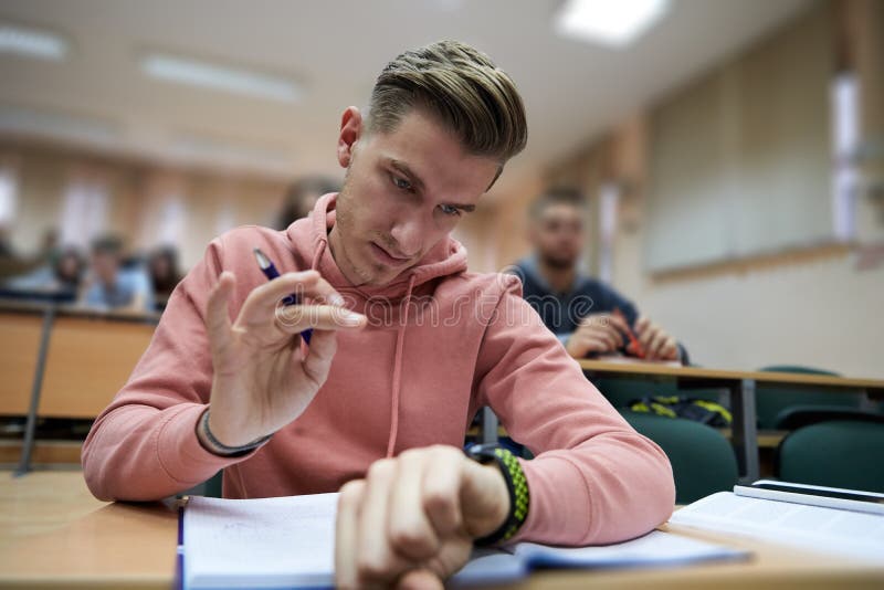 The Student Uses a Smartwatch in Math Class Stock Image - Image of ...
